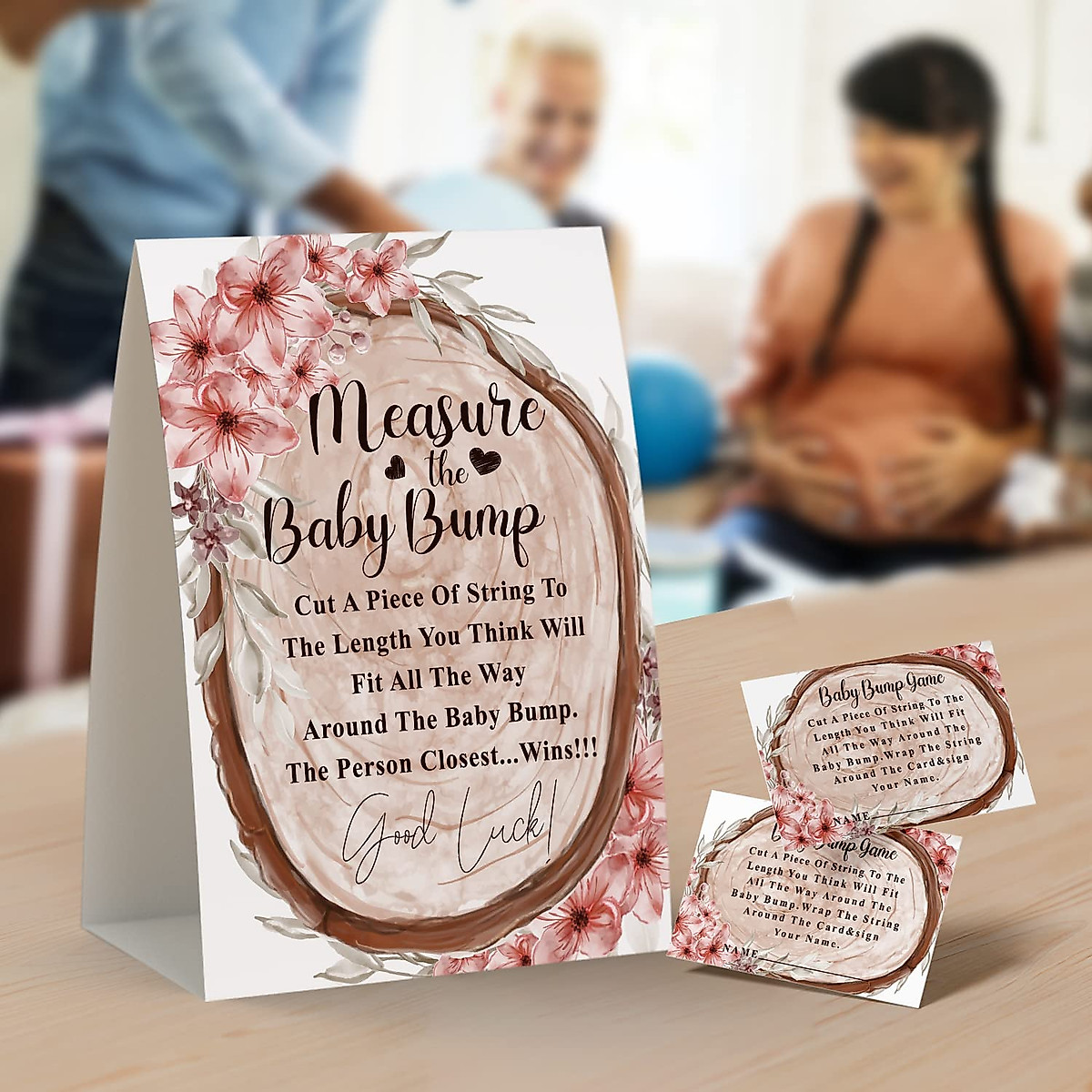 Baby Shower Games - Measure Mommy's Belly Game, How Big is Mommy's Belly, Mommys Belly Size Game, Includes a 5x7 Standing Sign and 50 2x3.5 Advice Cards(niu-k09)