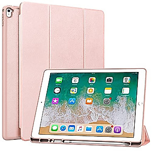 MoKo Case Fit iPad Pro 12.9 2017/2015 with Apple Pencil Holder - Slim Lightweight Smart Shell Stand Cover Case with Auto Wake/Sleep Fit Apple iPad Pro 12.9 inch Tablet (1st & 2nd Gen),Rose Gold