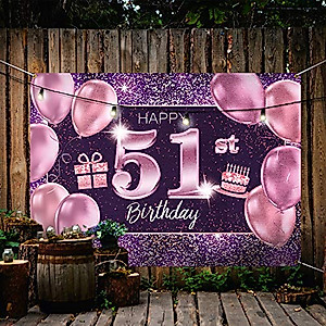PAKBOOM Happy 51st Birthday Banner Backdrop - 51 Birthday Party Decorations Supplies for Women - Pink Purple Gold 4 x 6ft