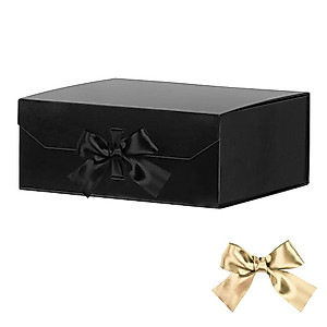 Black Large Gift Box 13x11x5.3 Inches, Gift Box with Ribbon, Gift Wrap Box with Lid Magnetic Closure, Christmas Gift Box, Rectangle Collapsible Gift Boxes for Men Shoes (Glossy Black)