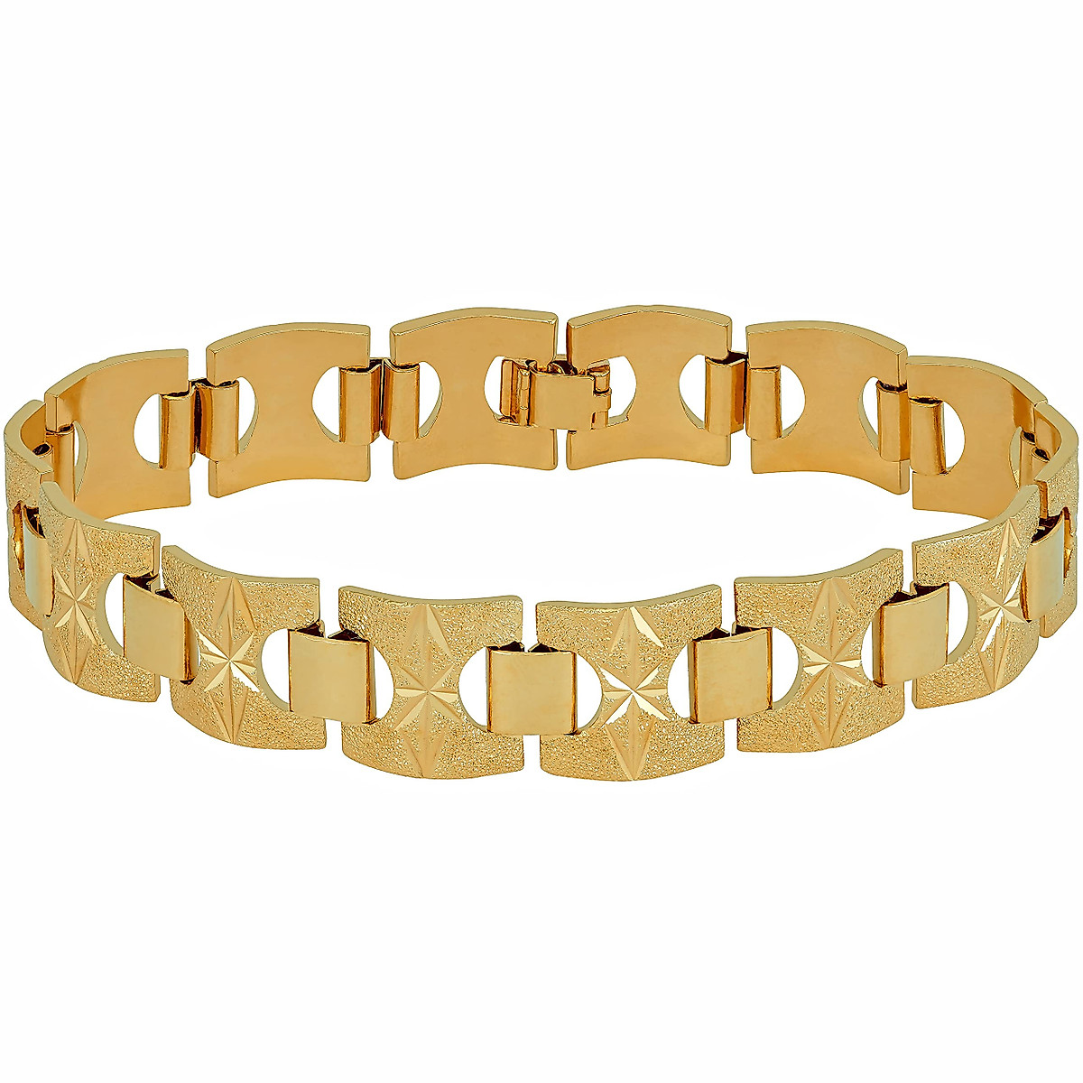 LIFETIME JEWELRY 15mm Diamond Cut Star and Arrows Link Bracelet for Men and Women 24k Gold Plated (Gold, 9 inches)