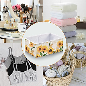 DOMIKING Sunflowers Storage Baskets for Shelves Foldable Collapsible Storage Box Bins with Cubes Toys Closet Organizers for Pantry Clothes Storage Toys, Books, Home, Office,16 x 11inch