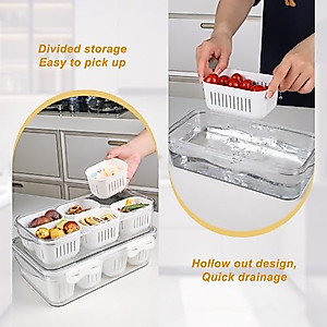 OZEPLASC Fruit Storage Containers for Fridge 3 Compartments Snack Box Container BPA-Free Divided Serving Tray with Lid Portable Veggie Fruit and Vegetable Containers for Fridge Party Travel Picnic
