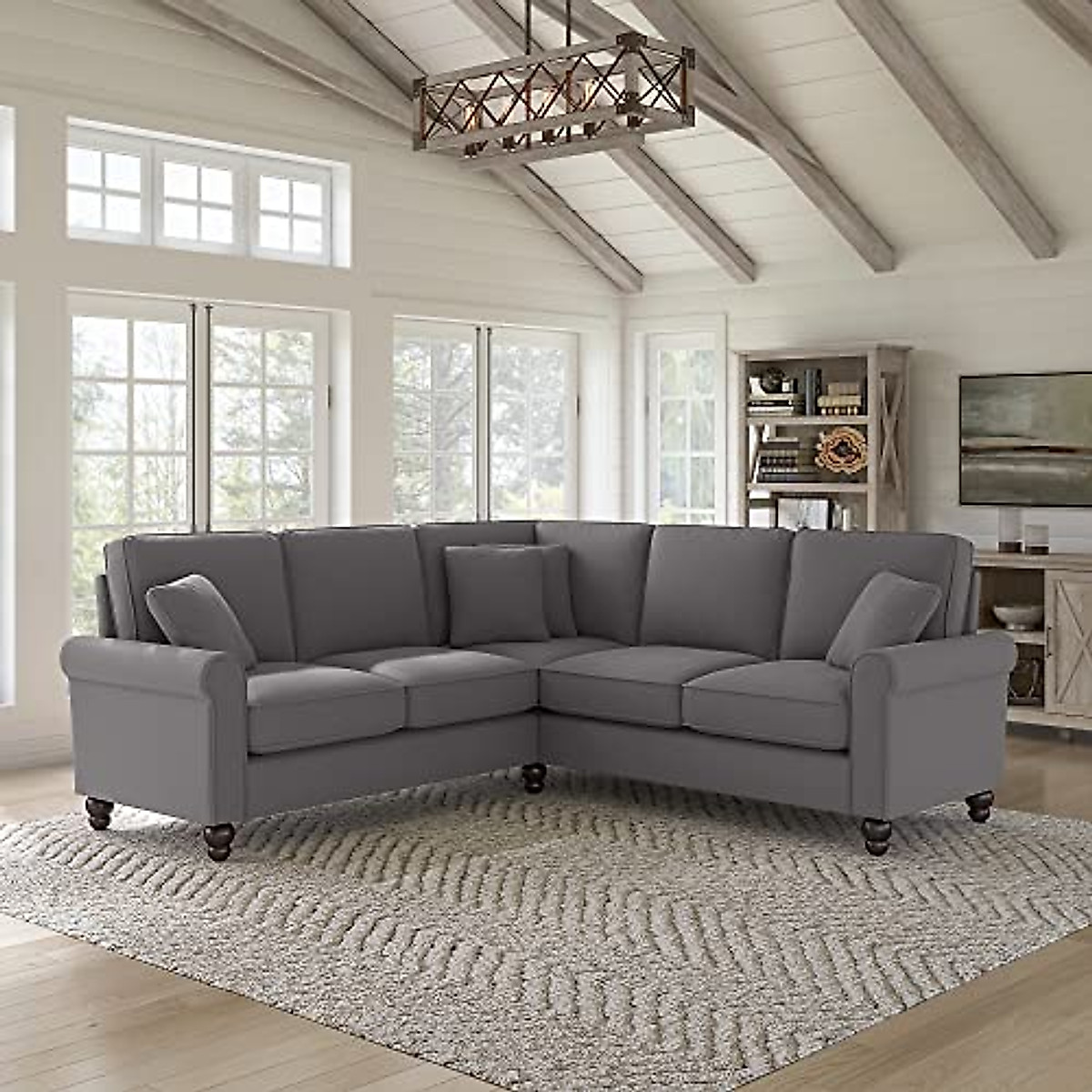 Bush Furniture Hudson L Shaped Sectional Couch, 87W, French Gray Herringbone