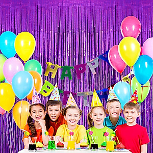 AIQINHU Purple Tinsel Foil Fringe Curtain Backdrop, 2 Pack Metallic Glitter Curtains Party Decorations Streamers, Xmas Purple Backdrop for Birthday Wedding Bridal Shower Homecoming New Year