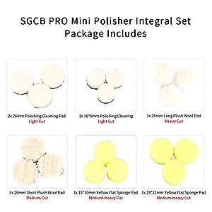 SGCB 41PCS Powerful Mini Detail Polisher 5/8" Thread 20,000RPM w/Assorted Pads Polishing Foam Pad Kit Comfort Grip Flexible Rotary Polisher Shaft Pencil Style Micro Die Grinder Set Extension Drill