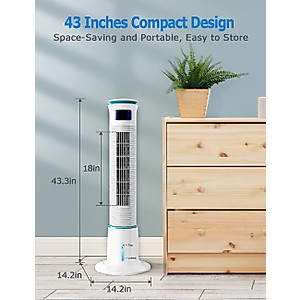 Evaporative Cooler - BREEZEWELL 2 IN 1 Portable Air Cooler, 70°Oscillating Evaporative Cooling Fan, Remote Control w/4 Modes & 3 Speeds, 15H Quiet Timer, Air Conditioner Portable for Room Office, 43IN