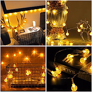 Tasodin 33 FT 80 LED Mini Globe Indoor String Lights Battery Operated 8 Modes with Remote Decorative Bedroom Room Dorm Yard, Waterproof Outdoor Patio Garden Home Christmas Party, Warm White