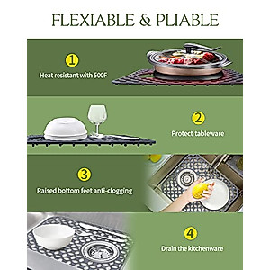 Silicone Sink Mat - Sink Protectors for Kitchen Sink Kitchen Sink Protector Grid Accessory Folding Non-slip Sink Mats Sink Rack for Bottom of Sink(1Pack - Rear Drain Mat - Grey,13.58 ''x 11.6 ''）