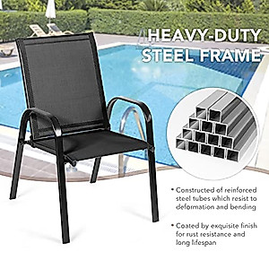 Tangkula 2 Piece Patio Dining Chairs, Outdoor Bistro Chairs W/Curved Armrests, Easy-to-Dry Fabric, Reinforced Steel Frame, Wide & Comfortable Camping Chairs for Garden, Poolside, Backyard (1, Black)