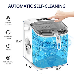 Joy Pebble Bullet Ice Maker Countertop with Handle,9 Bullet Ice Cubes Ready in 6 Mins,26Lbs/24H, Self-Cleaning Portable Ice Machine with Basket and Scoop, for Home/Kitchen, White