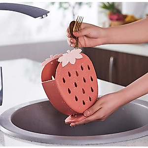 AKOAK 1 Pack Strawberry Chopsticks Stand, Cutlery Storage Box, Suitable for Storing Spoons, Chopsticks, Spoons, Knives and Other Kitchen Utensils (Date Red)