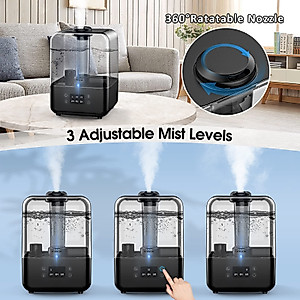 Humidifiers for Bedroom, Ultrasonic 5L Top Fill Humidifiers for Large Room Baby Home with 360° Rotation Nozzle, 3 Mist Levels, Auto Shut-Off, Timer, Essential Oil Diffuser, 30H Work Time, Quiet