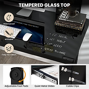 Giantex Glass Standing Desk with Drawer, 48" x 24" Height Adjustable Electric Stand Up Desk with Tempered Glass Top, 2 Memory Positions & USB Type-C Outlets, Sit Stand Desk for Home Office, Black