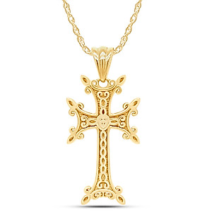 AFFY 14K Yellow Gold 925 Sterling Silver Armenian Cross Pendant Necklace