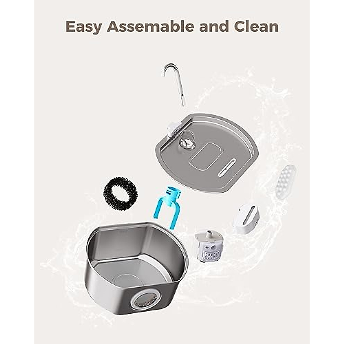 Cat Water Fountain Stainless Steel: 3.2L/108oz Large Automatic Quiet Pet Water Fountain - Dog Water Dispenser with Water Level Window - Multiple Pets - 4 Filter Replacement