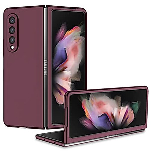 EAXER for Samsung Galaxy Z Fold 3 5G Case, Z Fold 3 Silicone Case, Slim Folding Rugged Heavy Duty, Skin Feel, Shockproof Case Cover (Wine red)