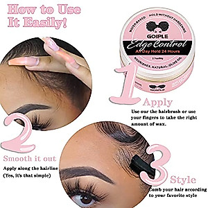 Edge Control Wax Hair Wax Stick for Wigs - Strong Hold, Non-greasy Styling Set with Fly Away Control, Brush, and Scarf (Black, 2.7oz+2.7oz)