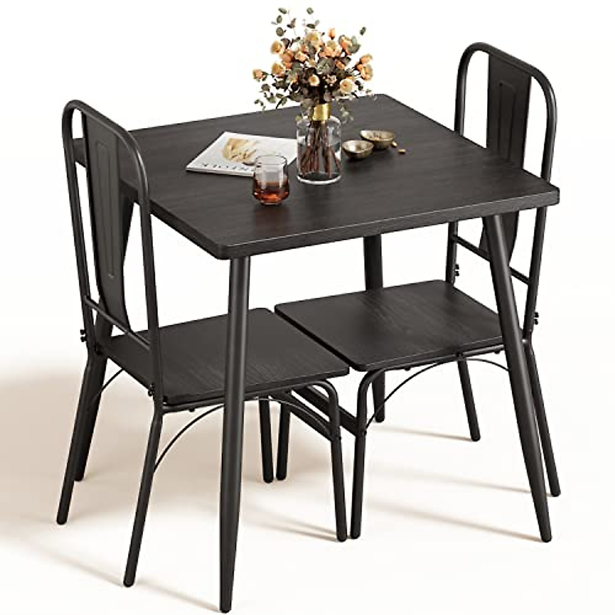 Gizoon 30" Dining Table Set for 2, 3-Piece Romantic Kitchen Table and Chairs with 1.2" Thick Board for Home, Apt, Balcony, Space-Saving, Heavy-Duty, Black
