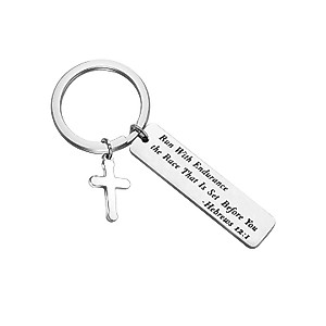MAOFAED Religious Jewelry Bible Verse Keychain Run With Endurance the Race That Is Set Before You Hebrews 12:1 Scripture Keychain (KR-Run with Endurance)