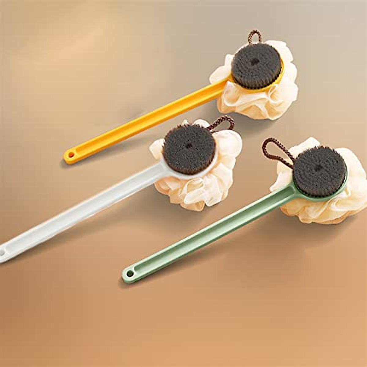 INGVY Dry Brushing Body Brush Bathroom Long Handle Back Brush Double Sided Shower Fine Sponge Body Scrubber Skin Exfoliating Bath Brush SPA Washing Tool (Color : Yellow)