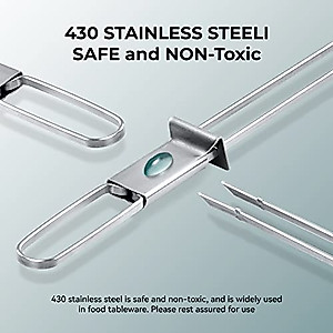 6 Pack Kabob Skewer for Grilling- 17" Long Metal Stainless Steel BBQ Skewer Stick with Push Bar, Reusable Double Pronged Kebab Skewer Tool Quick Release Meat, Chicken, Vegetable and Fruit