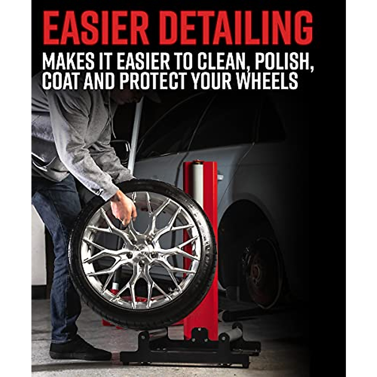 Adam's Rolling Wheel Detailing Stand - Wheel & Tire Car Detailing Roller for Wheel Cleaning, Ceramic Coating, Applying Tire Shine & Car Wheel Wash | Garage Accessory for Detailers