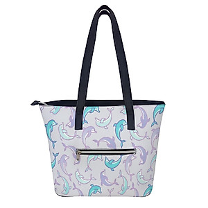 Dolphin Jumping Purple Blue Women's Tote Bag PU Leather Shoulder Bag Handbags Purse For Work Shopping Travel