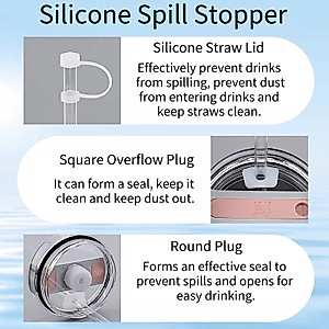 Spill Proof Silicone Lids for Stanley Tumbler 1.0 and 2.0 40oz/30oz, 6pcs Set with Straw Cover, Square, and Round Stopper, Leak Proof Cup Accessories