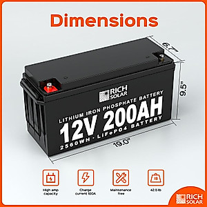 RICH SOLAR 12V 200Ah LiFePO4 Lithium Iron Phosphate Battery