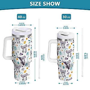 Emelivor Cute Koalas Leaves 40 oz Tumbler with Lid and Straw Insulated Tumblers with Handle Leak Proof Travel Coffee Mug Water Cup Bottles for Hot or Ice Coffee Tea
