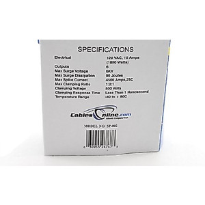 CablesOnline, 6 Outlet Surge Strip, Horizontal, 90 Joules, 24in (2 ft.) Cable, (SP-002)