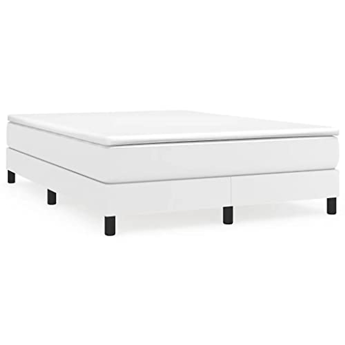 vidaXL Box Spring Bed Frame Home Indoor Bedroom Bed Accessory Wooden Upholstered Double Bed Base Furniture White 59.8"x79.9" Queen Faux Leather
