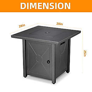 Xbeauty Propane Fire Pit Table, 28" Outdoor Gas Fire Pit Table, 40,000 BTU Auto-Ignition Fire Tables with Lid, Rain Cover and 3 Pounds Lava Stones for Outside Garden Backyard Deck Patio (Square)