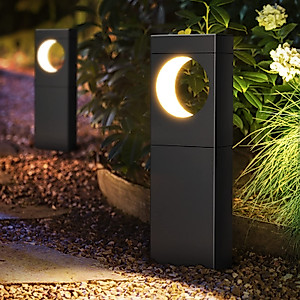 E-Kong Solar Outdoor Lights 6 Pack, Bright Pathway Outdoor, Achieve IP65 Waterproof, Moon Shape Landscape, Auto On/Off for Outside Yard Garden Path, Warm White
