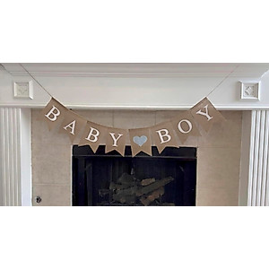 Shimmer Anna Shine Baby Boy Burlap Banner for Baby Shower Decorations and Gender Reveal Party (Light Blue Heart)