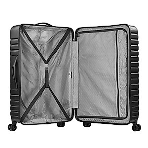 U.S. Traveler Boren Polycarbonate Hardside Rugged Travel Suitcase Luggage with 8 Spinner Wheels, Aluminum Handle, Black, Checked-Large 30-Inch