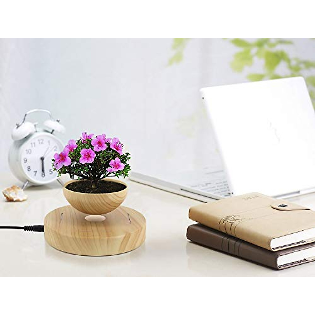 YBKJSTR LED Levitating Air Bonsai Pot Magnetic Levitation Suspension Flower Floating Pot Potted Plant Levitating Plant Pot for Display Decoration(Plant Pot Size, Height: 35mm, Diameter: 80mm)