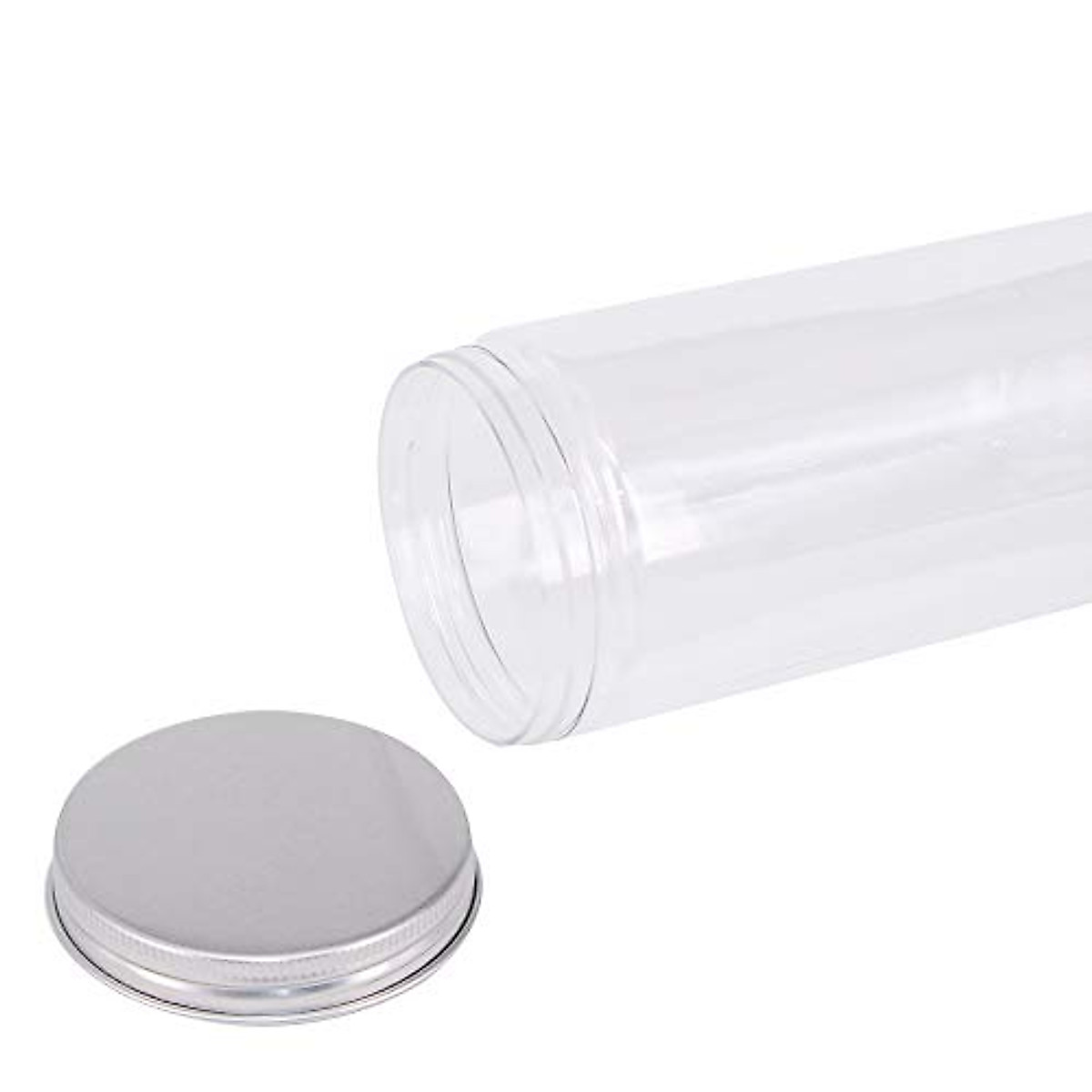 zmybcpack 8 Pack 20 oz (600 ml) Clear Straight Cylinders Plastic Storage Jars- Wide Opening Tubs with Aluminum Lids - BPA Free PET Container Home & Kitchen Storage of Dry Goods, Peanut, Candy