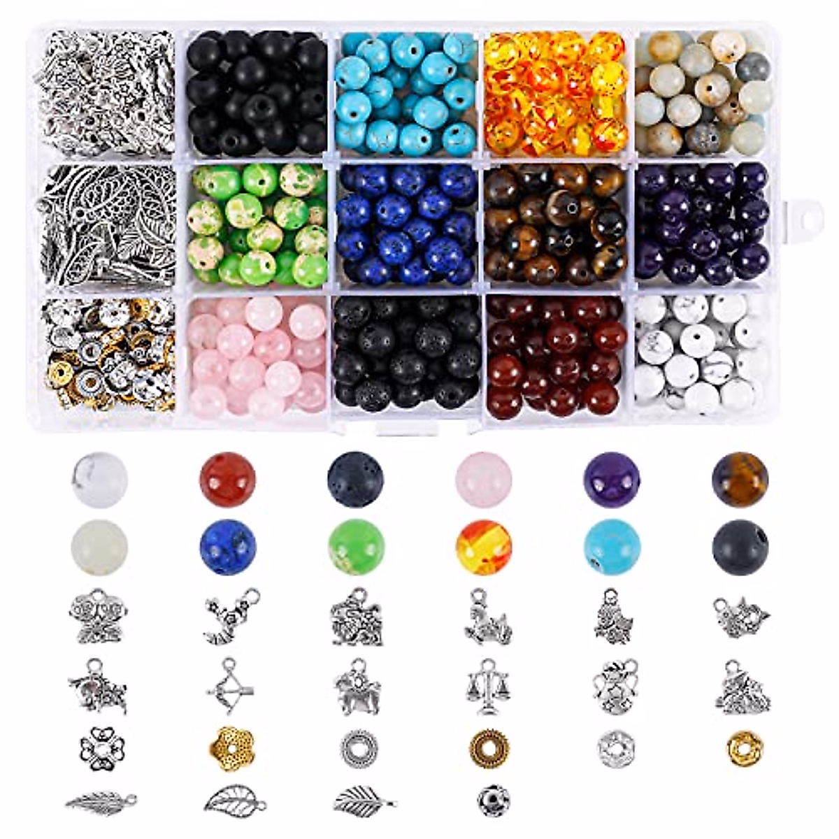 520pcs Natural Gemstone Beads, Mixed 8mm Healing Natural Stone Bead Rock Loose Gemstone Beaded for DIY Bracelet Necklace Essential Oil Jewelry Making Bulk