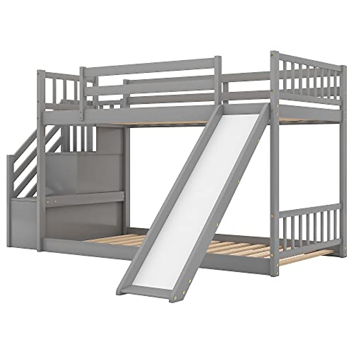 Merax Twin Over Twin Bunk Bed with Slide and for Storage Staircase for Teens, Boys or Girls, No Box Sping Needed