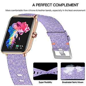 Lamshaw GT01 Smartwatch Band, Breathable Nylon Woven Fabric Replacement Accessory Strap Compatible for Dirrelo GT01 / LETSCOM GT01 1.55" / Hamile Smart Watch/Fitpolo GT01 Smartwatch (Purple)
