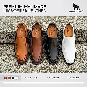 Drake & Wolf Mens Loafers - Classic Microfiber Leather Loafers for Men - Comfortable Slip On Dress Shoes - Formal White