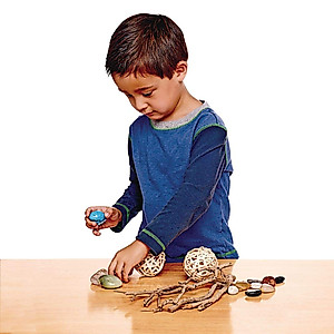 Natural Loose Parts Set of 4, Excellerations Loose Parts, Stones, Sticks and Wicker Balls for Sorting and Counting, upcycled Materials, Educational Toys for Kids