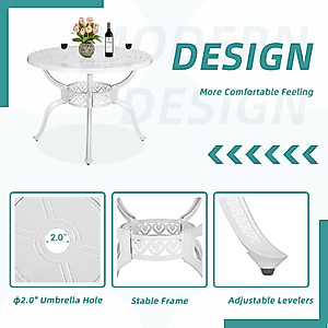 MEETWARM 5 Piece Patio Dining Set, Outdoor All-Weather Cast Aluminum Dining Table Set, Patio Furniture Set for Backyard Garden Deck, Include 4 Chairs, 4 Cushions and 1 Round Table, White