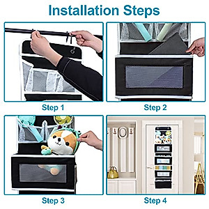 Aeeteek 1 Pack Hanging Closet Organizer 5-Shelf Over The Door Shoe Organizer Wall Mount Storage Bag Containers 49.2 * 13 * 5.5 Inches Large Capacity Collapsible Shelves Drawers (Black)