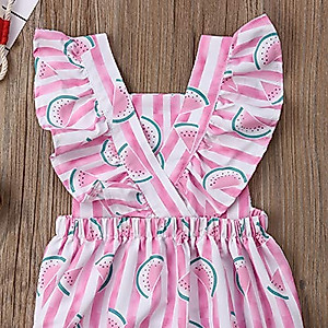 Baby Girl Watermelon Sleeveless Tassel Romper Bodysuit Jumpsuit Outfit Pompom Clothes (12-18M, Pink 2)