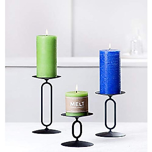 Candle Holders Black Metal Base Candleholders for Desk Top Decoration Table or Mantel Centerpiece in Dining & Living Room, Candelabra for flameless LED, Sphere & Pillar Candles (Set of 3)
