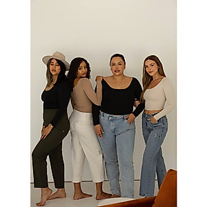 Almere Long Sleeve Top for Women, Contour Double-Lined Seamless Smooth Fabric Sleeved Basic Top, Low Neck Cut, Medium, Cream