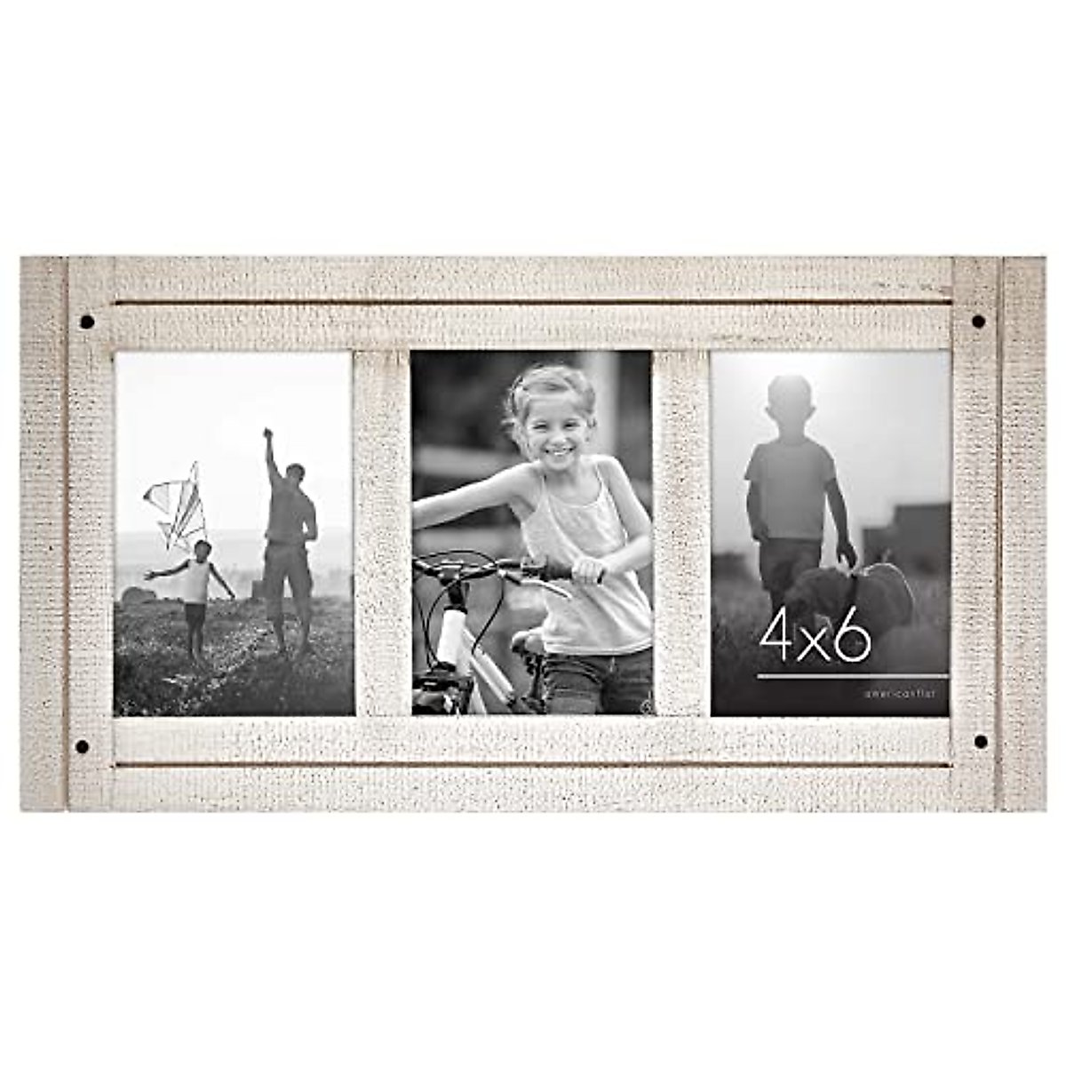Americanflat 4x6 Triple Picture Frame in Aspen White - Distressed Wood Decorative Family Picture Frame with Polished Glass, Includes Hanging Hardware for Wall, and Easel for Tabletop Display